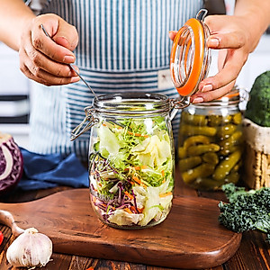 Anwoi Wide Mouth Mason Jars with Airtight Lid 6 Pack 32oz, Kitchen Canning Jar Storage Large Clear Canister Jars with Hinged Lid with Measurement Marks Glass Mason Jars For Canning,Coffee,Sugar,Beans