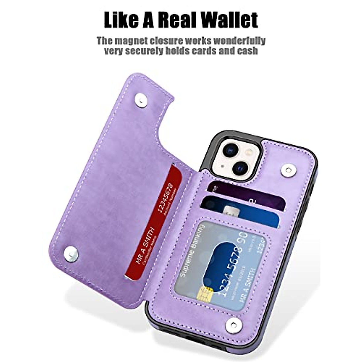 MMHUO for iPhone 13 Case Wallet Magnetic Back Flip Case for iPhone 13 Case for Women Girls with Card Holder Protective Case Phone Case for iPhone 13 6.1 Inches (2021),Purple