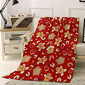 ALAGEO Christmas Throw Blanket Gingerbread Man Snowflake Blanket Winter Holiday Decorations Candy Cane Glove Bed Blanket Lightweight Warm and Cozy Throws for Winter Bedding, Couch and Gift, 40" x 50"
