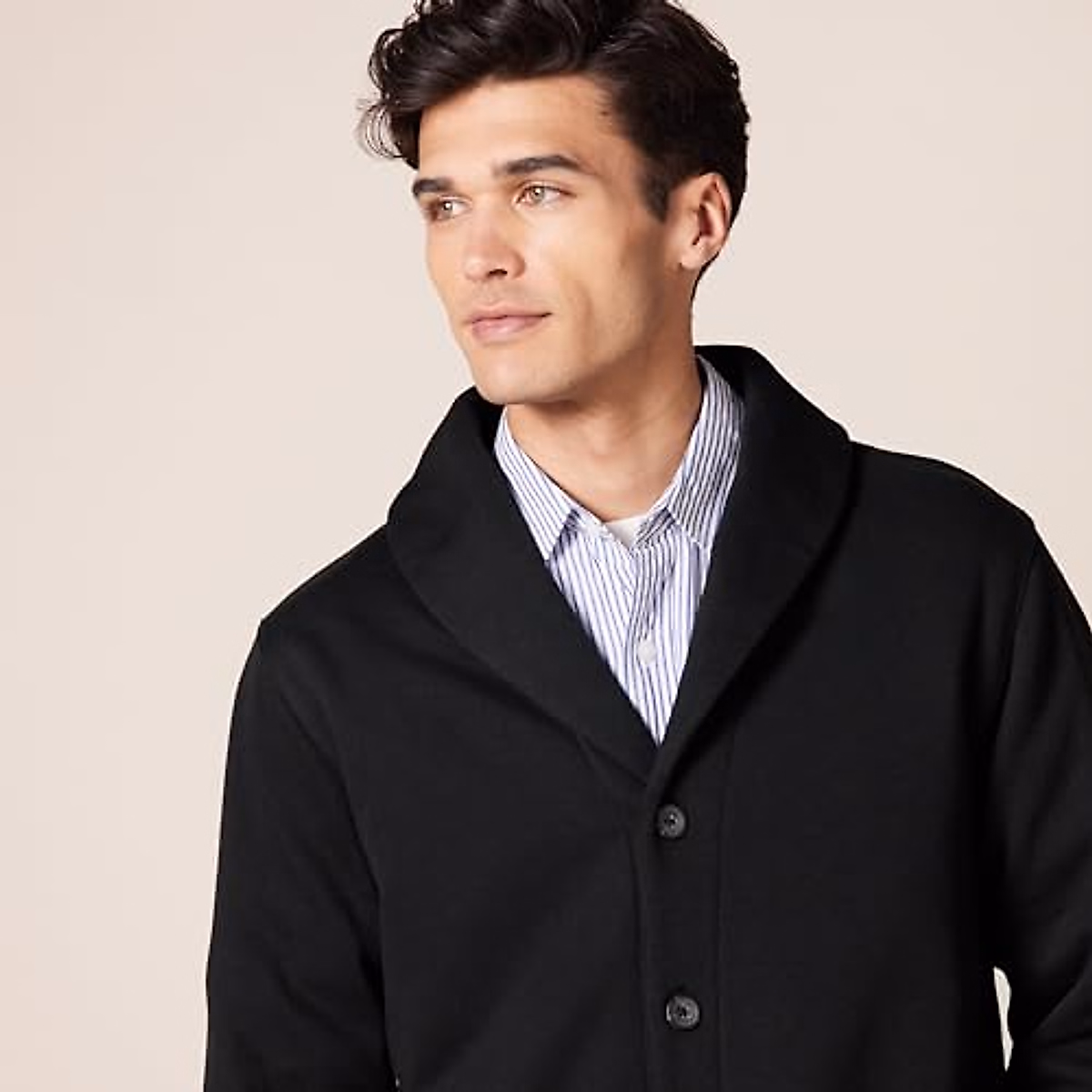 Amazon Essentials Men's Long-Sleeve Fleece Shawl-Collar Cardigan, Black, X-Large