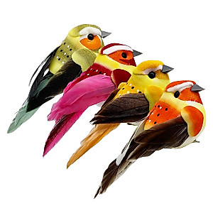 LWINGFLYER 4pcs Artificial Birds Realistic Clip on Bird Ornaments with Feathers for Decoration, Arts & Crafts and Floral Arrangements (Model - 4S05)