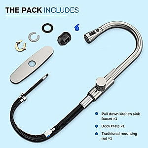 Kitchen Faucets, Kitchen Faucet with Pull Down Sprayer, High Arc Single Handle Kitchen Sink Faucet with Water Lines, Brushed Nickel Kitchen Faucet with Sprayer, RV Kitchen Sink faucets