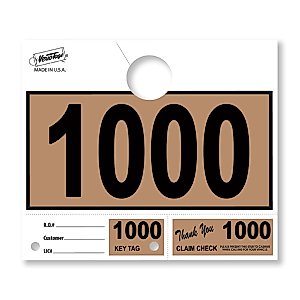 Versa-Tags 1000 Tan Car Dealer Service Hang Tags Service Dispatch Numbers, Service Department Numbered Key Tags for Mechanic Repair Shop 3 Part Key Ring - Tan (1000-1999)