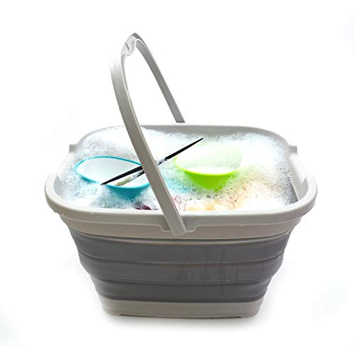 SAMMART Collapsible Rectangular Handy Basket / Bucket (15L Rectangular, Dark Grey (Set of 2))