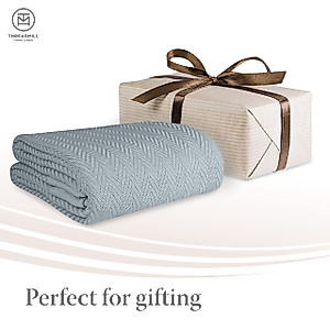 Threadmill Luxury Cotton King Size Blanket | All-Season Cozy Cotton Blankets for King Size Bed | Herringbone Soft Lightweight Fall Thermal Blanket fits California King Size Bed 106 x 92 | Sage Green