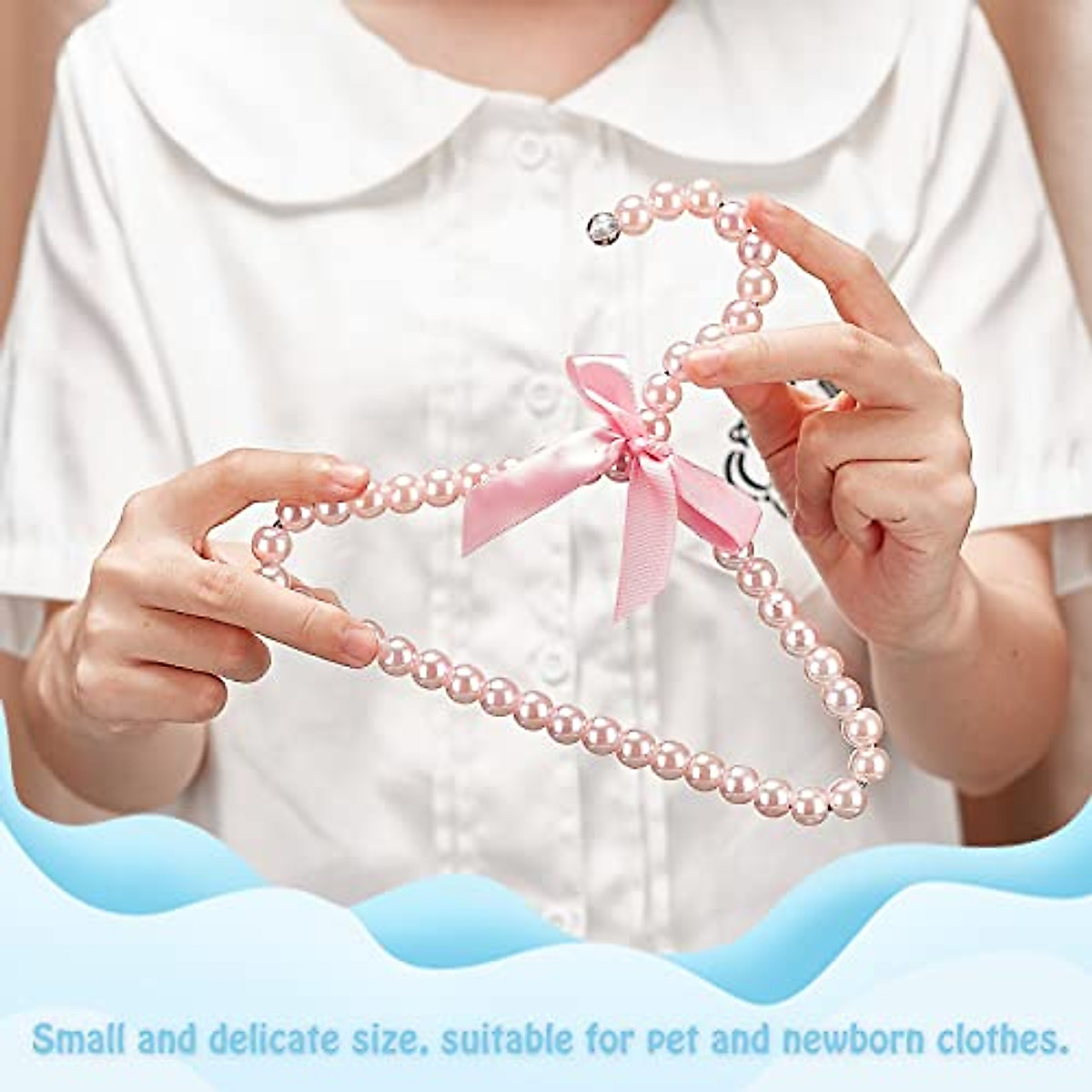 AHANDMAKER 5 Pack Pearl Beads Metal Elegant Clothes Hangers, Small Pet Hanger Plastic Pearl Beaded Clothes Hangers, for Pet Cats and Dogs, Puppet Clothes (Pink)