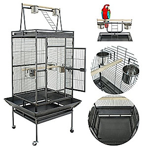 LEMY 61/68 inch Iron Play Top Bird Cage Large Pet Cage Birdcage with Stand Chinchilla Macaw Cockatiel Cockatoo Finch Parakeet Pet House (68 inch)