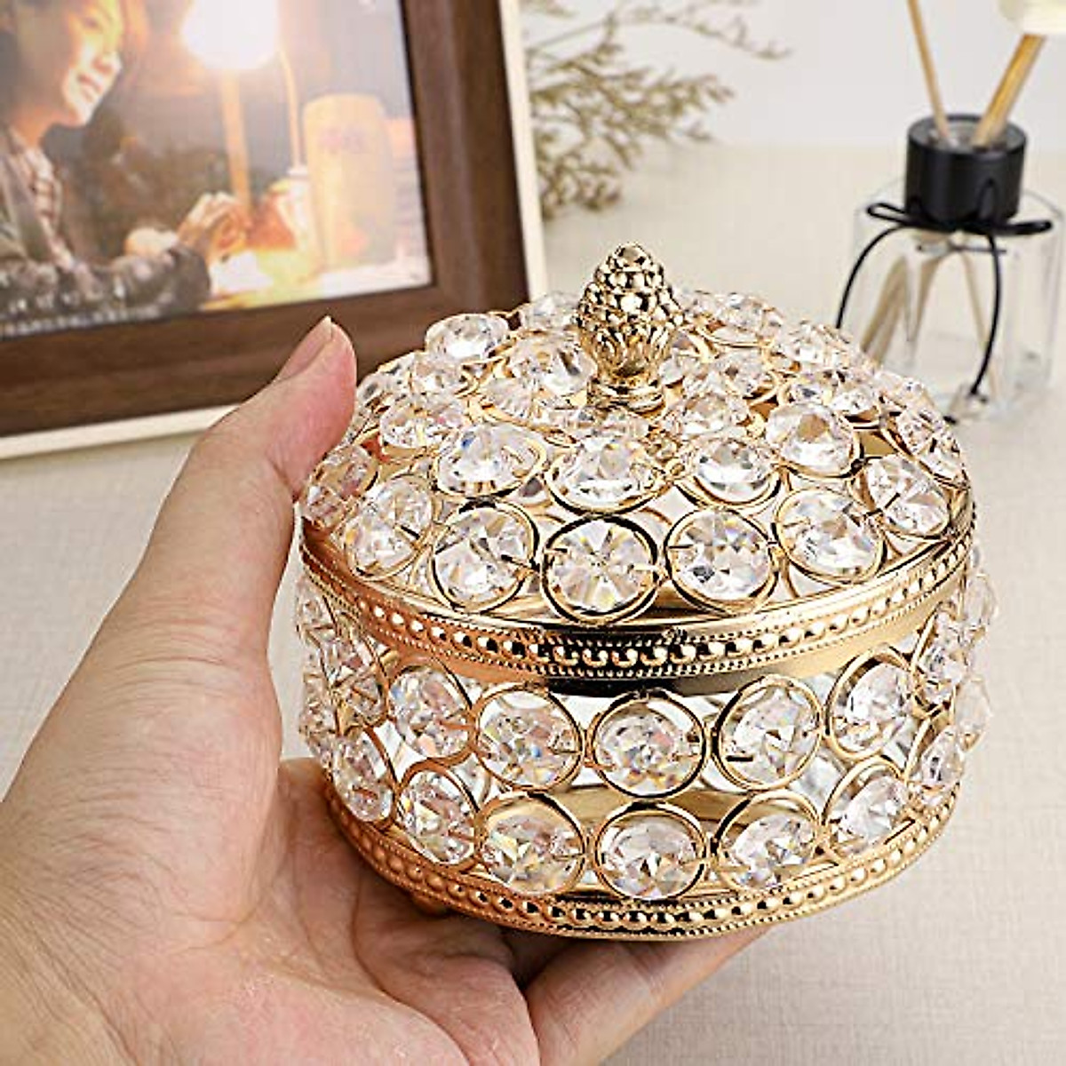 Hipiwe Crystal Mirrored Jewelry Box - Jewelry Trinket Organizer Treasure Box Home Decor Ring Earrings Necklace Storage Holder Chest Keepsake Box,Birthday Christmas Gift for Women Girls, Large