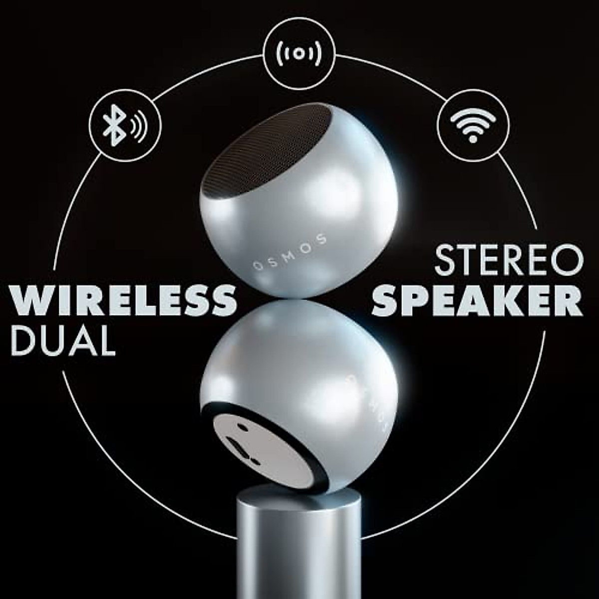 Osmos Mini Bluetooth Speaker Set-Metal, Portable, Wireless, Powerful USB Stereo Speakers + Charging Dock for Home + Outdoor-Sports Use-for Smartphone, TV, Laptop, Mac, PC, Android, iPhone (Silver)