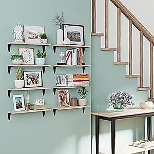 Wallniture Arras Floating Shelves for Wall Storage, Bookshelf Living Room Decor, Kitchen Organization and Storage, 17"x 4.5" Wall Shelves for Bedroom Natural Set of 8