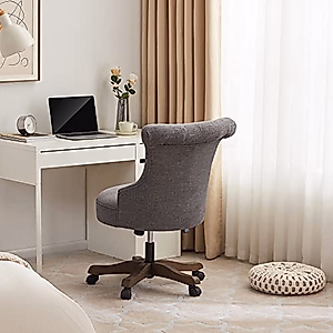 Batohom Home Office Chair Adjustable Height Swivel Chair with Wheels Linen Fabric Upholstered Computer Desk Chair with Wooden Legs Comfortable Armless Chair for Home Office Study Studio(Grey)