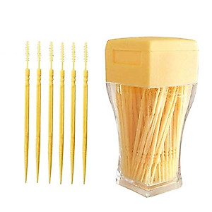 200pcs Double-Head Toothpicks Soft Plastic Oral Care Interdental Floss Cleaners toothpicks,Braces Brush (Light Yellow)