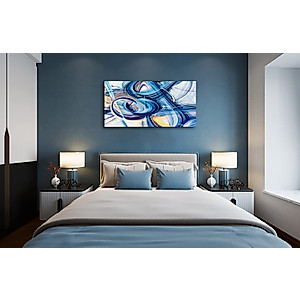 Jiuqinghua Canvas Prints Abstract Blue Wall Art Print Paintings 1 panel Abstract Fractal Background Stretched Canvas Wooden Framed for Living Room Bedroom and Office Home Decor Artwork 30x60inch