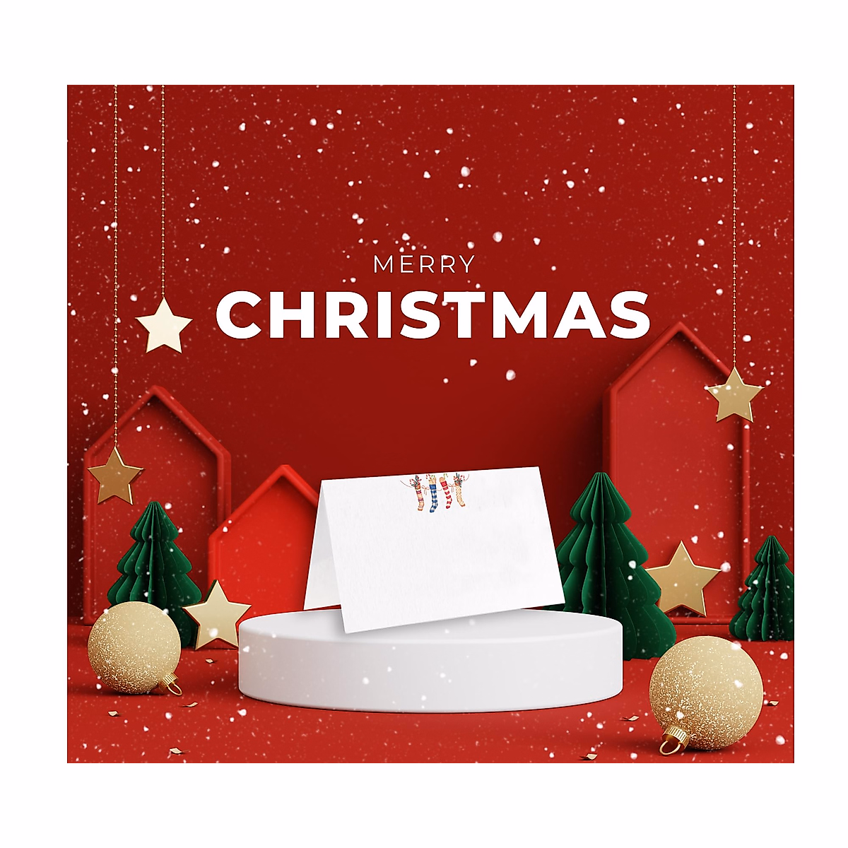 Christmas Table Place Card, 25-Piece Tent Style Cards Set, Special Paper Easy-to-Write and Foldable, Seating Cards for Christmas Party, Food Labels -C01