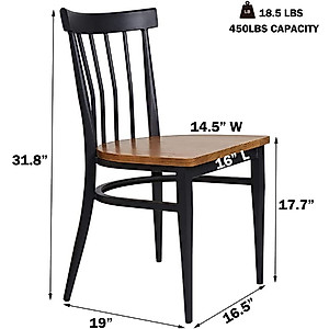 LUCKYERMORE Heavy Duty Dining Chairs Set of 2, Natural Wood Seat and Sturdy Metal Frame Kitchen Chairs for Restaurant, Dining Room Cafe Bistro, Fully Assembled, 400lbs Capacity, Comb Back