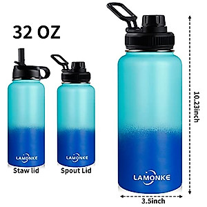 LAMONKE 32oz Vacuum Insulated Stainless Steel Water Bottle with Straw Lids & Spout Lids & Wide Mouth, Double Wall BPA Free Sweat-Proof Thermos to Keep Beverages Perfectly Hot or Cold