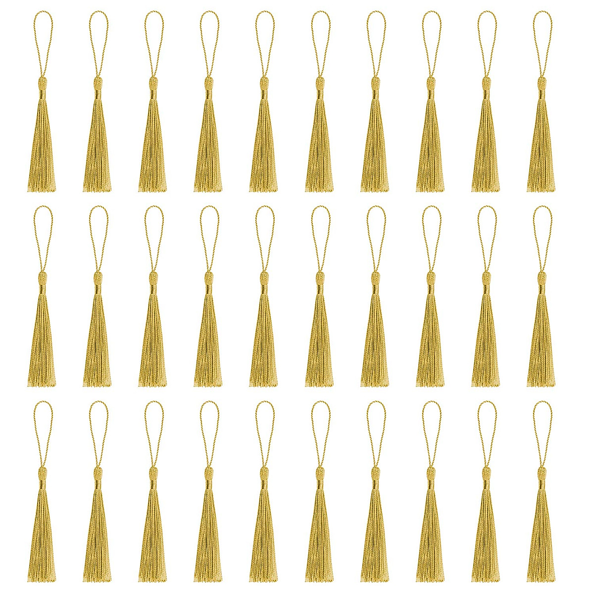 VAPKER 30 Pieces Gold Tassels 13cm/5-Inch Silky Handmade Soft Mini Tassels Floss Bookmark Tassels with 2-Inch Cord Loop for Jewelry Making, DIY Projects, Bookmarks