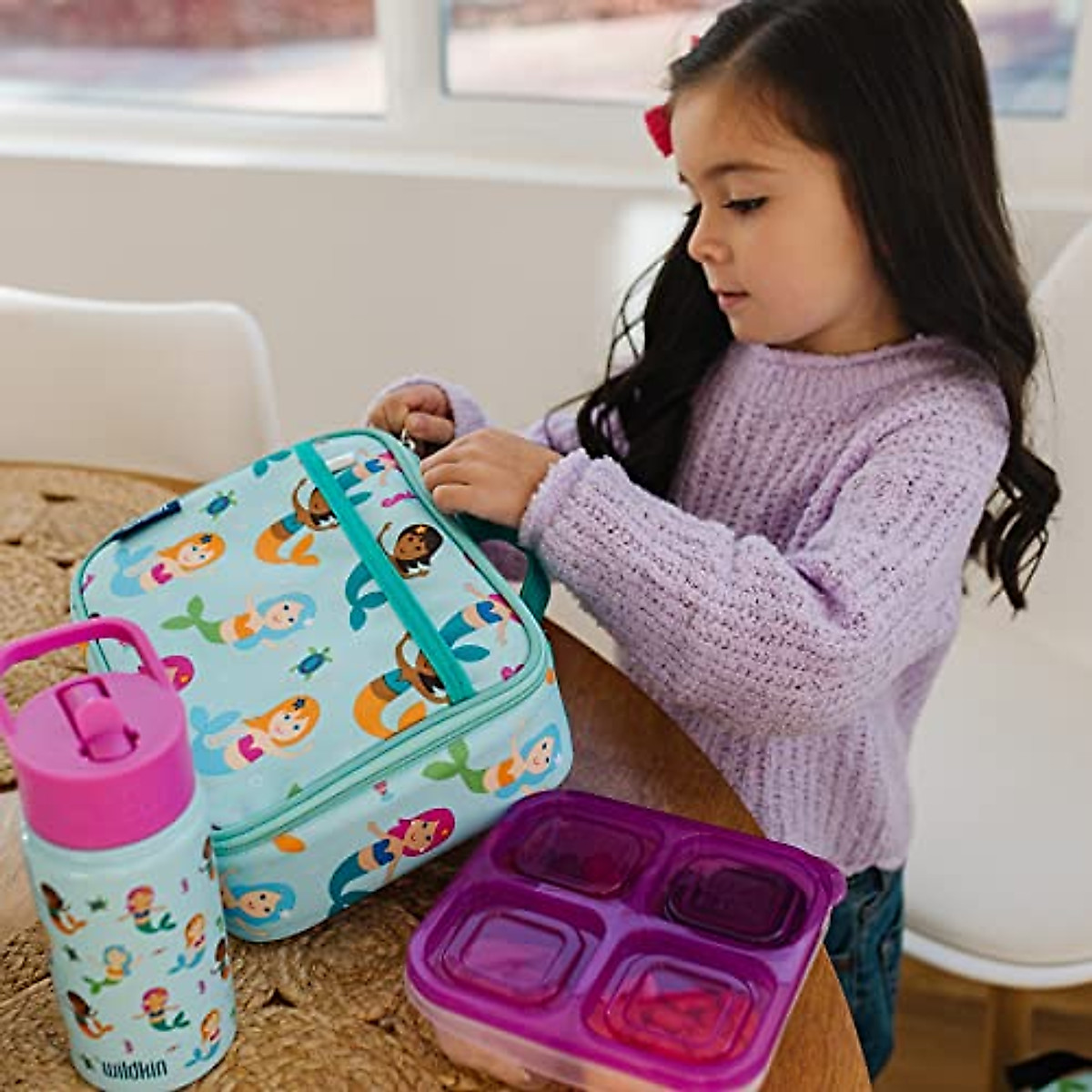 Wildkin Kids Insulated Lunch Box Bag for Boys & Girls, Reusable Kids Lunch Box is Perfect for Early Elementary Daycare School Travel, Ideal for Hot or Cold Snacks & Bento Boxes (Mermaids)