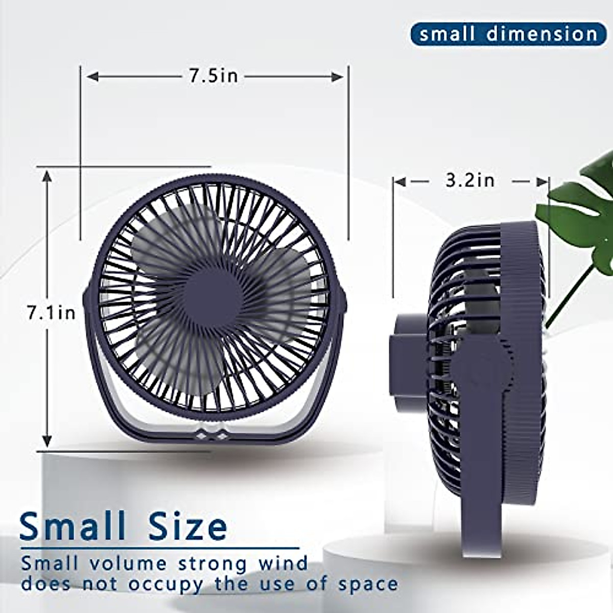 LIEWET Desk Fan,Battery Operated Fan,Portable Table Fan,6-Inch Foldable Travel Fan,2000mAh Desktop Fan,Three Wind Speeds, Extremely Quiet,360°Air Supply Hanging Fan Blue