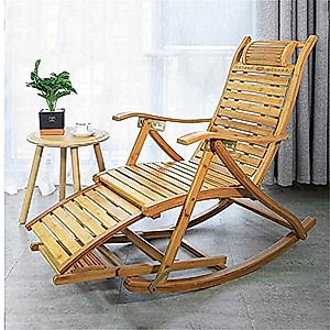 Lounge Chair, Recliner Camping Chairs Garden Loungers Folding Chair Bamboo Recliner Folding Rocking Chair - Balcony Home Lounge Chair, Adjustable Backrest Elderly Chair, Portable Outdoor Sun Lounger (
