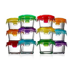 NutriChef 12PC Food Storage Containers - 4.48oz Mini Stackable Superior Premium Glass Meal-prep w/Airtight Locking Lid, BPA-Free Leakproof, Freezer-to-Oven-Safe, For Baby Food Snacks Fruits & Nuts