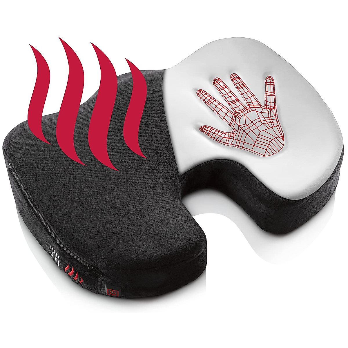 POP The Hot Seat, Heated Portable Cushion for Office Chair, Car, Plane. Semi Firm Memory Foam Support for Pain Relief and Comfort from Coccyx, Sciatica, Lumbar, and Tailbone (Battery NOT Included)