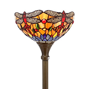 WERFACTORY Tiffany Floor Lamp Orange Blue Stained Glass Dragonfly Light 12X12X66 Inches Torchiere Standing Corner Torch Uplight Decor Bedroom Living Room Home Office S168 Series