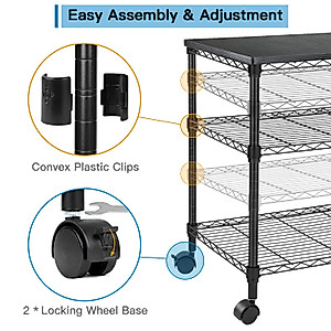 HUANUO Printer Stand, 3 Tier Printer Cart for Storage, Printer Table Holds up to 200lbs, Multifunctional Metal Utility Shelves, Workspace Desk Organizer, Rolling Cart for Home & Office Use, HNPS01