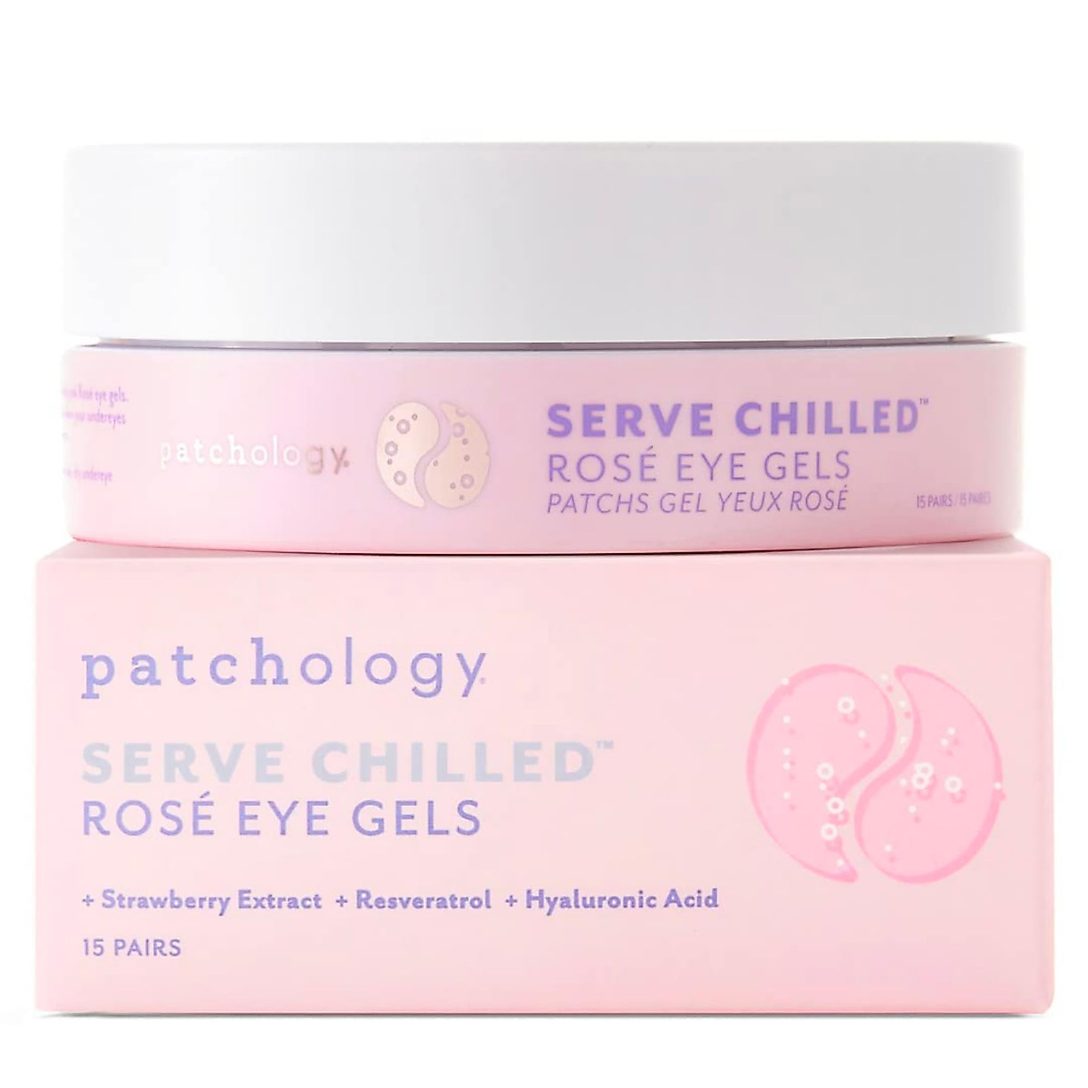 Patchology Serve Chilled Rosé Eye Gels - Eye Patches for Puffy eyes & Dark Circles, Gel Eye Patches, Under Eye Mask w/Hyaluronic Acid, Eye Treatment Products & Mini Beauty Products (15 Pairs/Jar)
