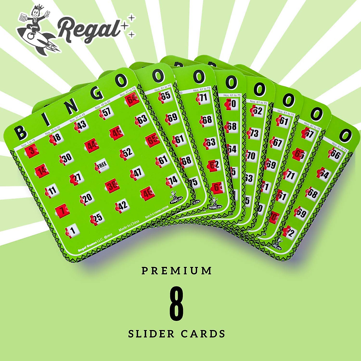 Regal Bingo Bulk Bingo Cards with Sliding Windows - Reusable Large Print Bingo Game Cards for Adults Large Group - 8 Pack, Green