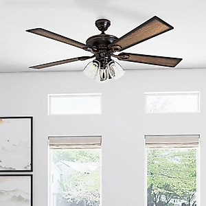 Prominence Home Glenmont, 52 Inch Farmhouse LED Ceiling Fan with Light, Pull Chain, Three Mounting Options, Dual Finish Blades, Reversible Motor - 40278-01 (Oil-Rubbed Bronze)