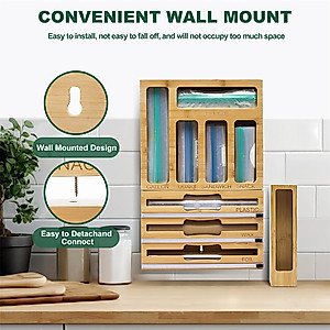 Storage Bag Organizer for Drawer, Foil and Plastic Wrap Dispenser with Cutter for Kitchen, 9-in-1 Storage for Snack, Gallon, Sandwich and More