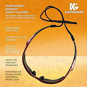 KleenGuard V30 Nemesis Safety Glasses (22611), Smoke Anti-Fog Lens, Red Frame, 12 Pairs / Case