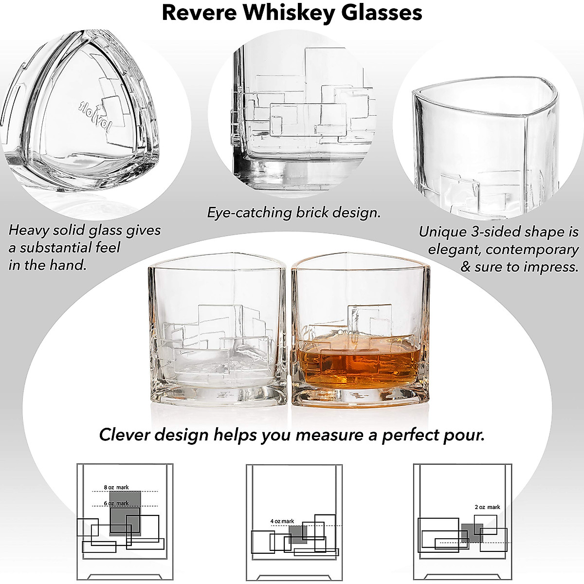 JoyJolt Revere Scotch Glasses, Old Fashioned Whiskey Glasses 11-Ounce, Ultra Clear Whiskey Glass for Bourbon and Liquor, Set Of 2 Glassware
