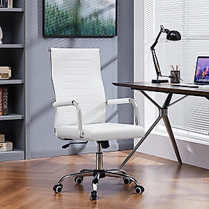 Yaheetech High-Back Office Desk Chair Executive Task Chair Management Chair PU Leather Chair Height Adjustable with Ergonomic Backrests for Conference and Home, White
