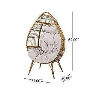 Christopher Knight Home Aimee Outdoor Wicker Teardrop Chair with Cushion, Beige, Light Brown