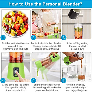 Portable Blender Smoothies Personal Blender Mini Shakes Juicer 380 ml Cup USB Rechargeable Cordless Shaker Bottle (Blue), 8x3 (Q2-6888)
