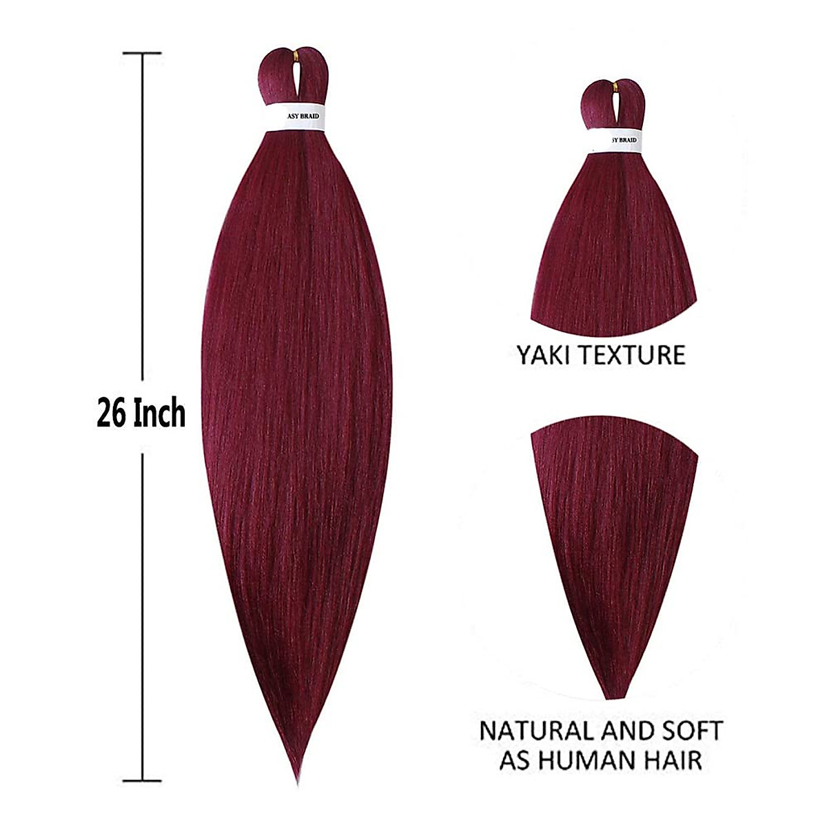 MSBELLE 6 Packs/Lot Pre Stretched Braiding Hair Crochet Braid Hair 26 Inch Hot Water Setting Synthetic Fiber Burgundy Braiding Hair Extensions 100g/Pack(26 INCH,900#)