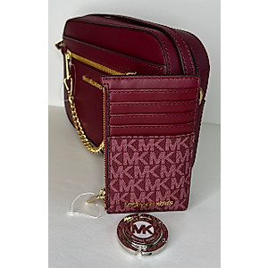 Michael Kors Jet Set Large Chain Crossbody Bag bundled with with SM TZ Coinpouch Wallet Purse Hook (Mulberry/Signature MK Mulberry