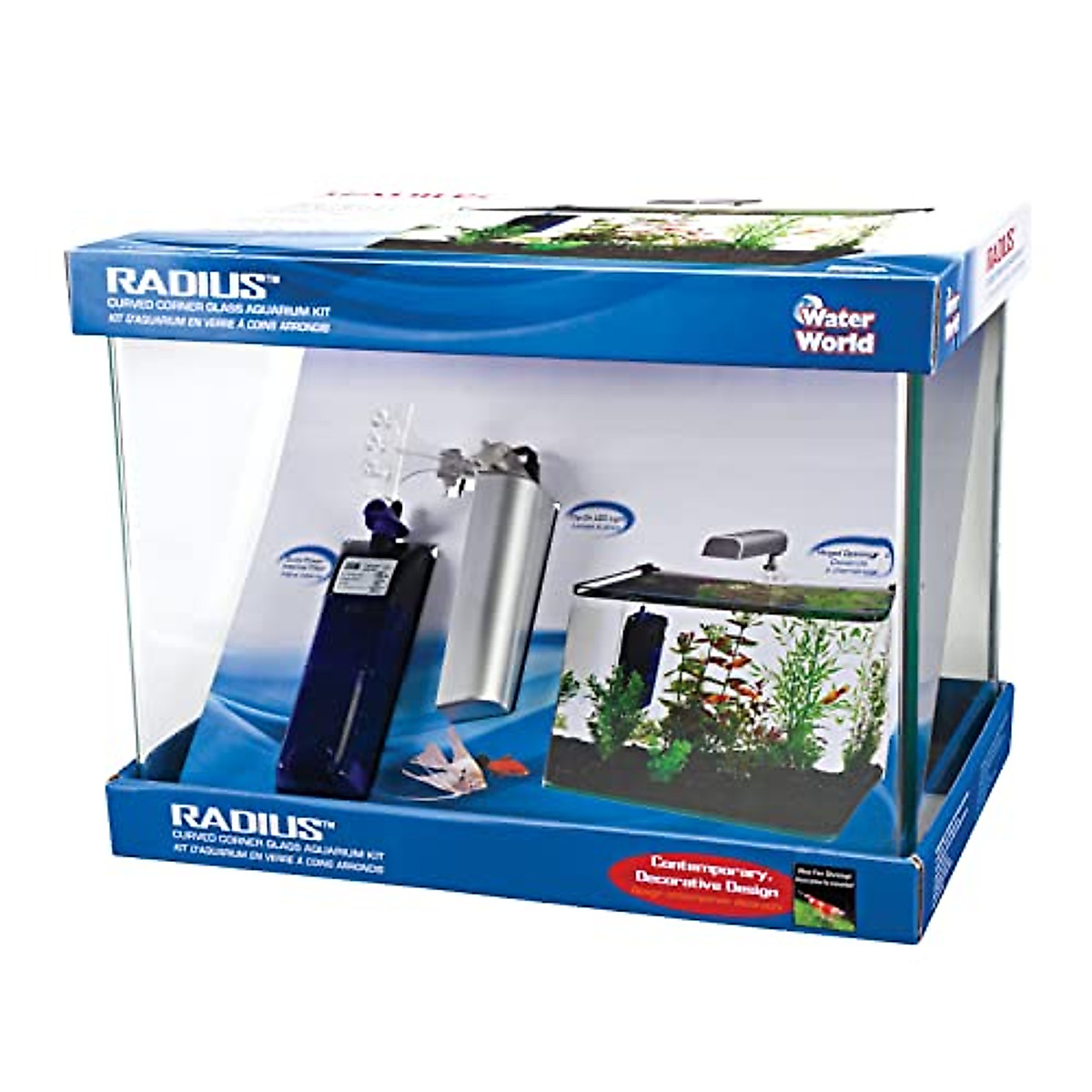 PENN-PLAX Water-World Radius Desktop Nano Aquarium Kit – Includes LED Light, Internal Filter, and Mat – Perfect for Shrimp and Small Fish – 7.5 Gallon Tank