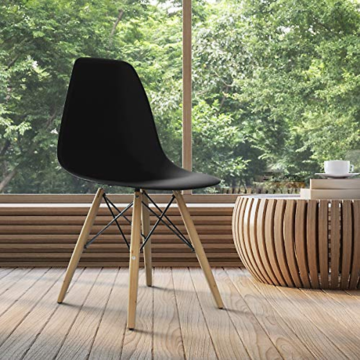 Giantex Dining Chairs Set of 2 Black, Pre Assembled Mid Century Modern Dining Chairs with Wood Legs, Armless Kitchen Chairs, Plastic Dining Side Chair for Dining Room, Kitchen, Living Room