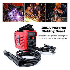 Mini Welding Machine,110V 250A ARC Stick Welder IGBT Hot Start Inverter Welder with 3.6lbs Ultra Light Weight,Full Set of Welding Equipment & Extra 5 Welding Rods