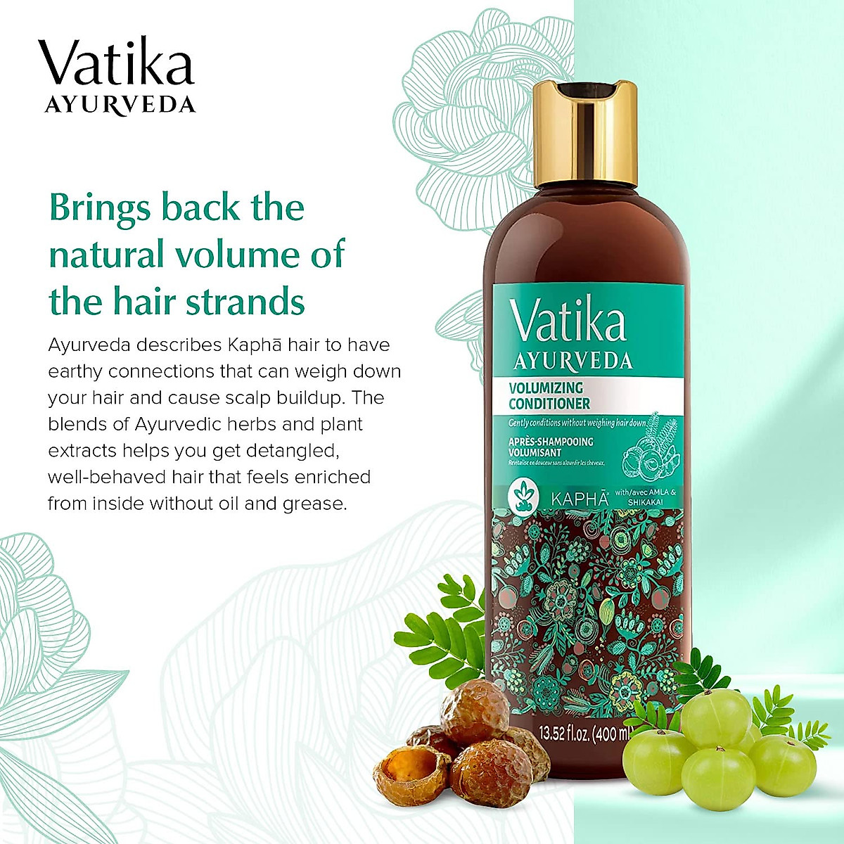 Vatika Ayurveda Volumizing Conditioner, 400ml - For Fine Hair, Contains Amla and Shikakai, Nourishes Scalp, Adds Volume and Shine