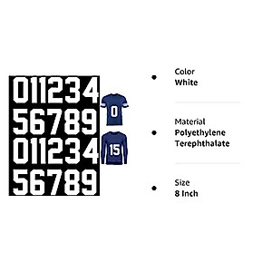 22 Pieces Iron on Numbers T Shirt Heat Transfer Numbers 0 to 9 Jersey Numbers Soft Iron on Numbers for Team Uniform Sports T Shirt Football Basketball Baseball (White,8 Inch)