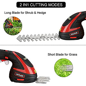 PULITUO Cordless Hedge + Grass Trimmer 2-in-1, Electric Power Bush Shrub Trimmer with 2 Pcs 2000mAh/12V Battery, 1-Hour Fast Charger