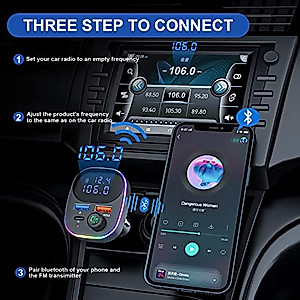 Bluetooth 5.3 FM Transmitter for Car Radio [2023 New], SOARUN Bluetooth Car Adapter [PD 20W+QC 3.0] [Large LCD Screen], Supports Handsfree Call Siri Google Assistant U Disk, 7 Color LED Backlit