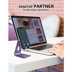 Tobeoneer Adjustable Cell Phone Stand Desk Phone Holder, Mobile Phone Cradle Dock for iPhone 13 12 11 Pro X XS 8 7 6 6s Plus 5 5S Samsung Huawei All Smartphones (Purple)