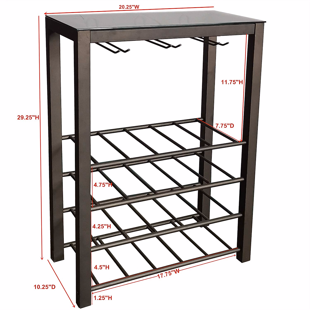 Kings Brand Furniture – Freestanding Floor Wine Rack Storage Table - Hold 20 Bottles with Glasses Holder