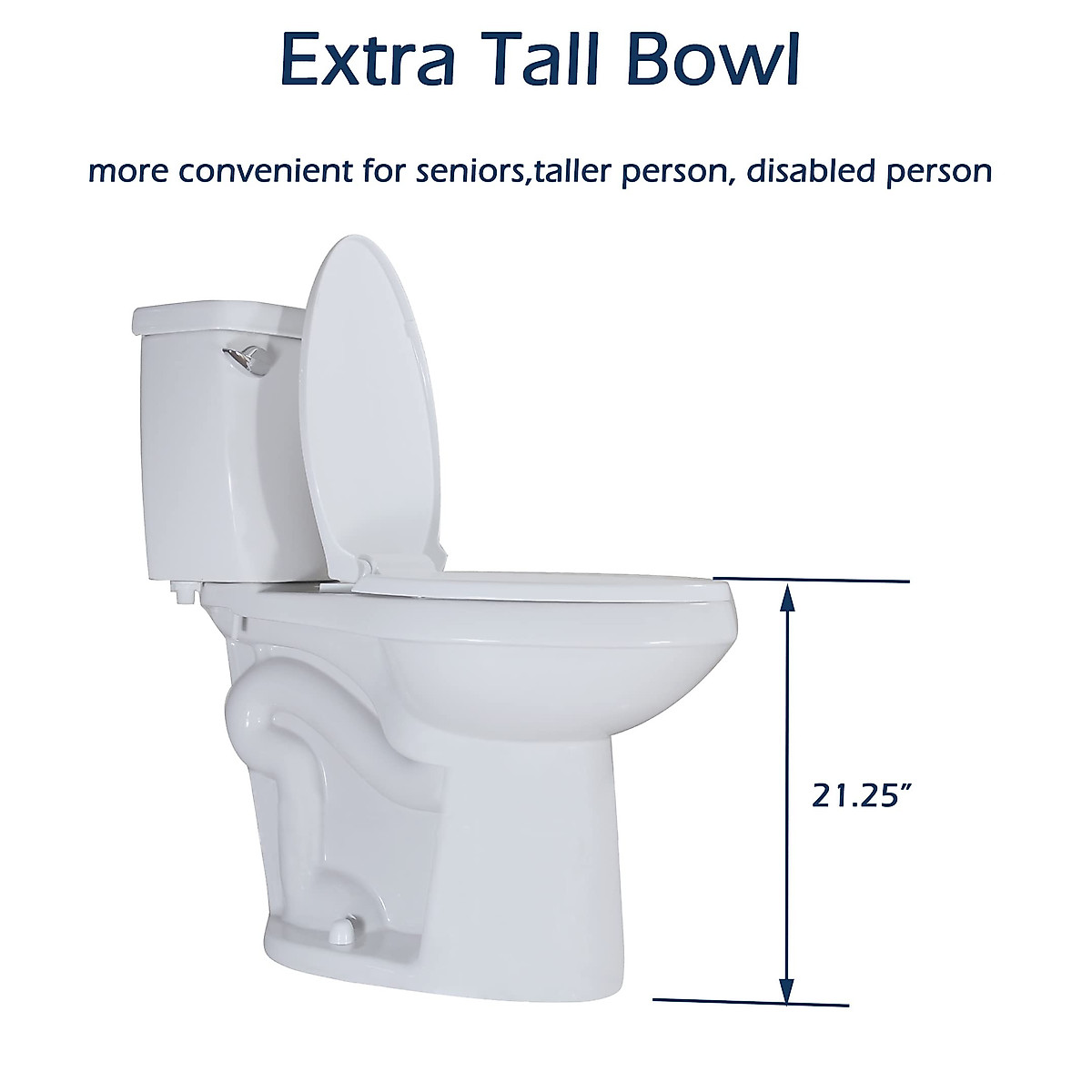 WinZo WZ5888C Extra Taller Two Piece Toilet Elongated Bowl with 21.25" Seat Height,1.28 GPF Front Flush for Seniors, White