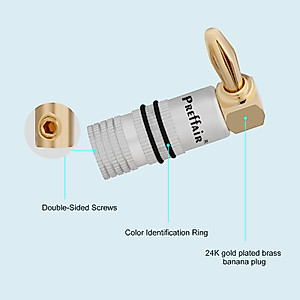 Preffair 12 PCS/6 Pairs 4mm Right Angle/90 Degree Speaker Banana Plugs Dual Screw Locking Speaker Connectors Gold Plated Audio Jack Connectors for Speaker Wire Cable Terminals